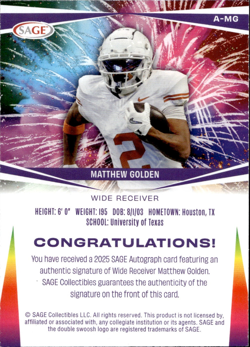 2025 Matthew Golden Sage ROOKIE AUTO Green Bay Packers #A-MG