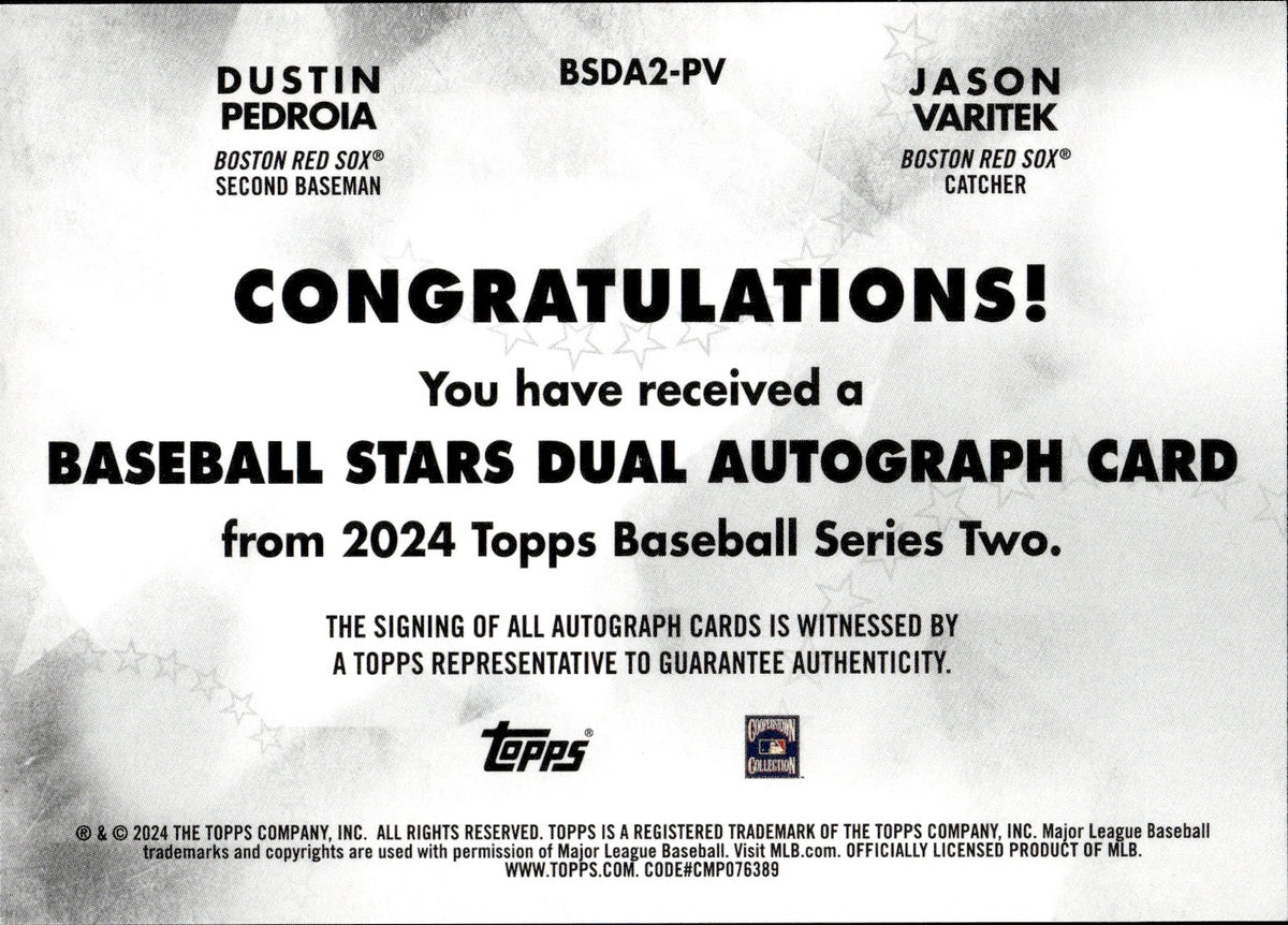 2024 Dustin Pedroia Jason Varitek Topps Series 2 BASEBALL STARS DUAL A