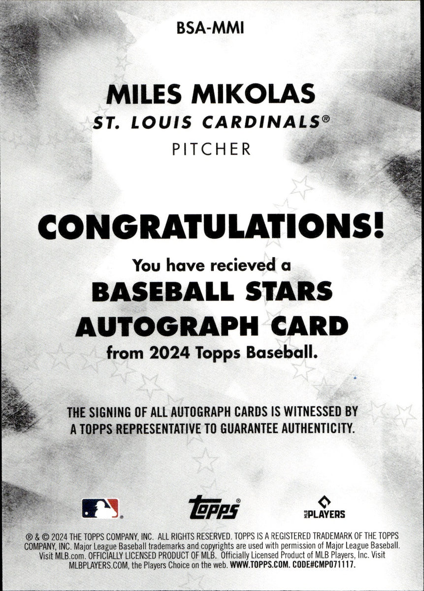 2024 Miles Mikolas Topps BASEBALL STARS AUTO AUTOGRAPH #BSA-MMI St. Lo