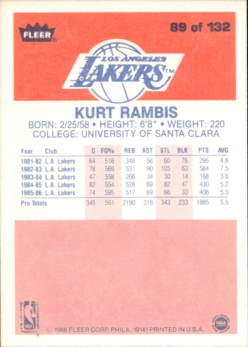 1986-87 Kurt Rambis Fleer #88 Los Angeles Lakers