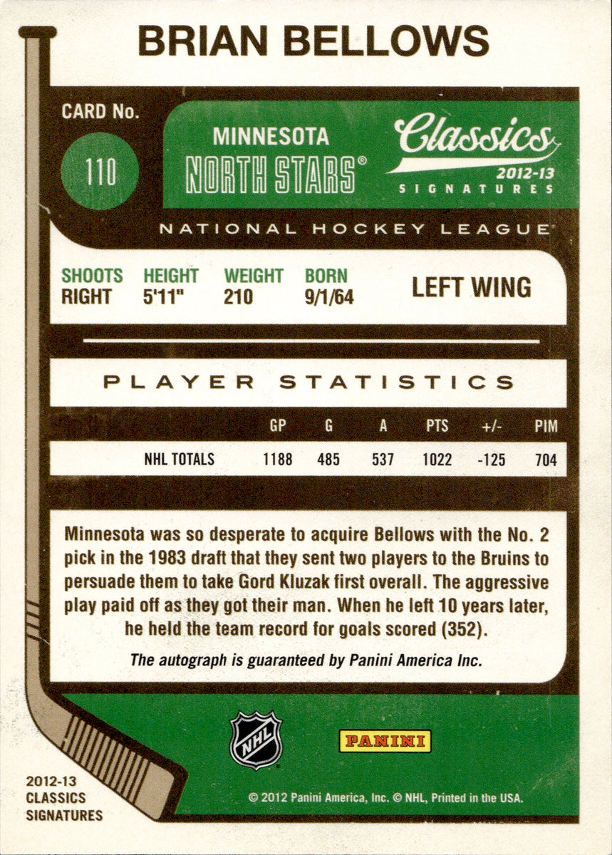 2012-13 Brian Bellows Panini Classics Signatures AUTO AUTOGRAPH #110 M