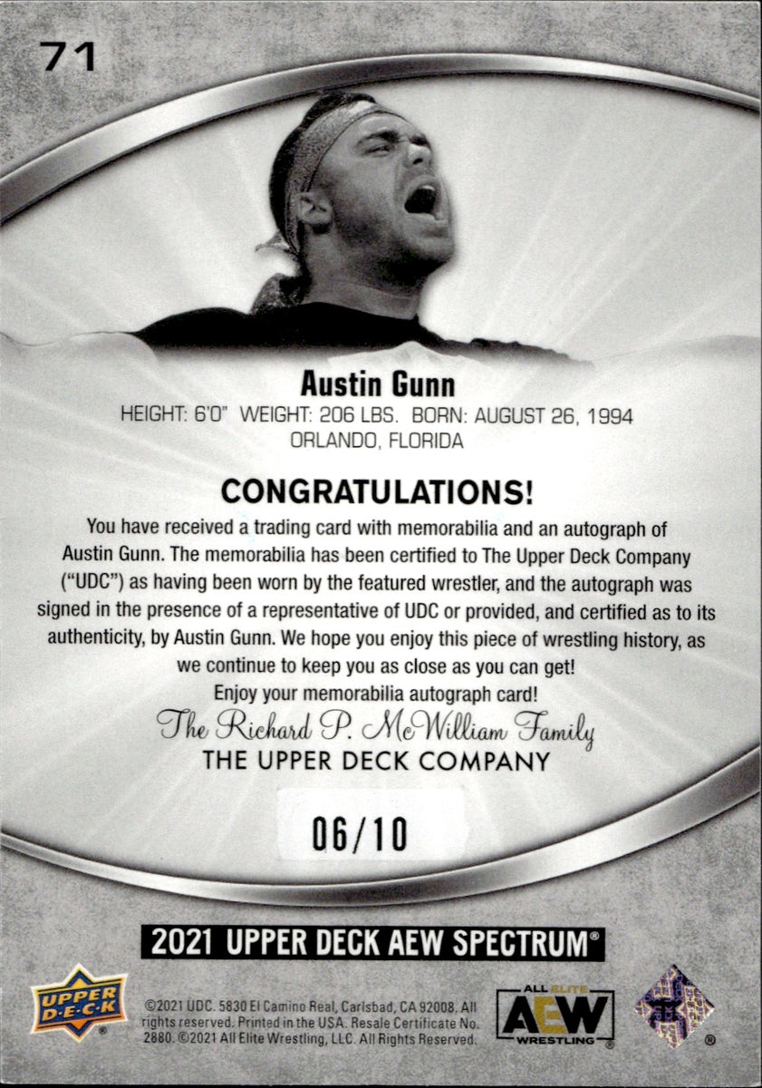 2021 Austin Gunn Upper Deck AEW Spectrum GOLD SHIRT AUTO 06/10 AUTOGRA
