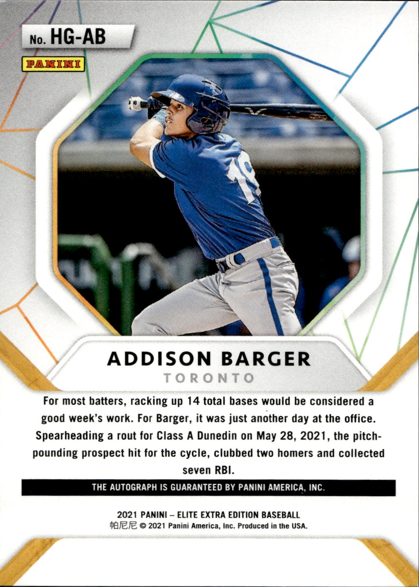 2021 Addison Barger Panini Elite Extra Edition HIDDEN GEMS AUTO AUTOGR