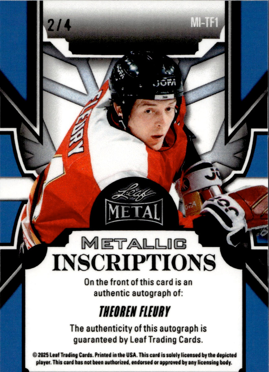 2025 Theoren Fleury Leaf Legends PLATINUM BLUE METALLIC INSCRIPTIONS A