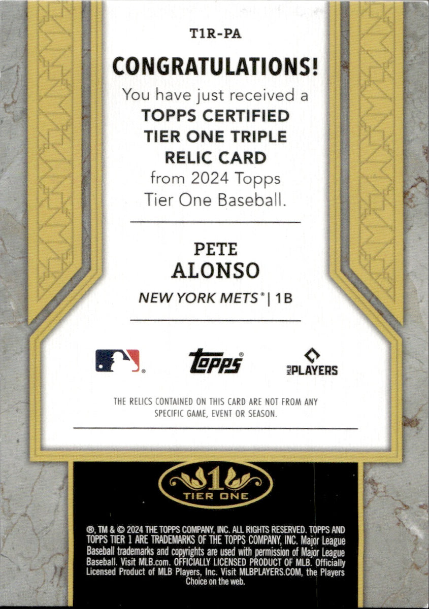 2024 Pete Alonso Topps Tier One TRIPLE JERSEY 34/49 RELIC #T1R-PA New