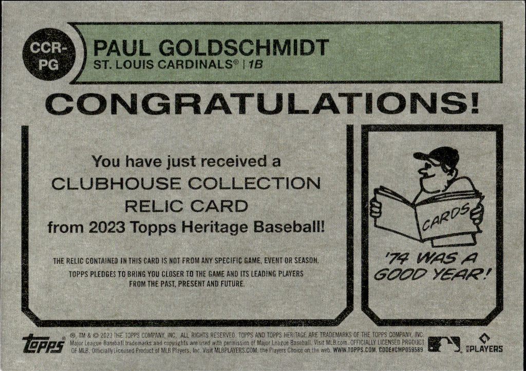 2023 Paul Goldschmidt Topps Heritage CLUBHOUSE COLLECTION BAT RELIC #C