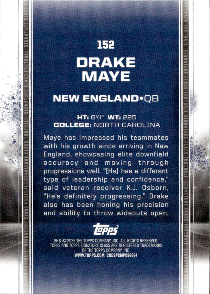 2024 Drake Maye Topps Signature Class BRONZE ROOKIE RC #152 New Englan
