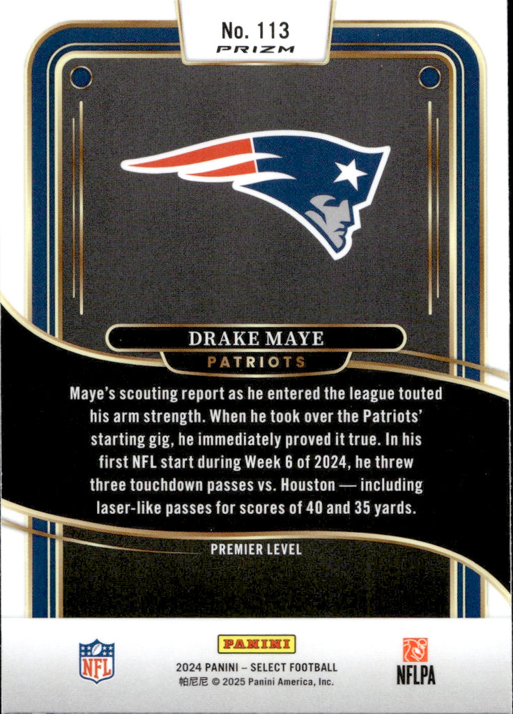 2024 Drake Maye Panini Select PREMIER LEVEL RED & BLUE SHOCK PRIZM ROO