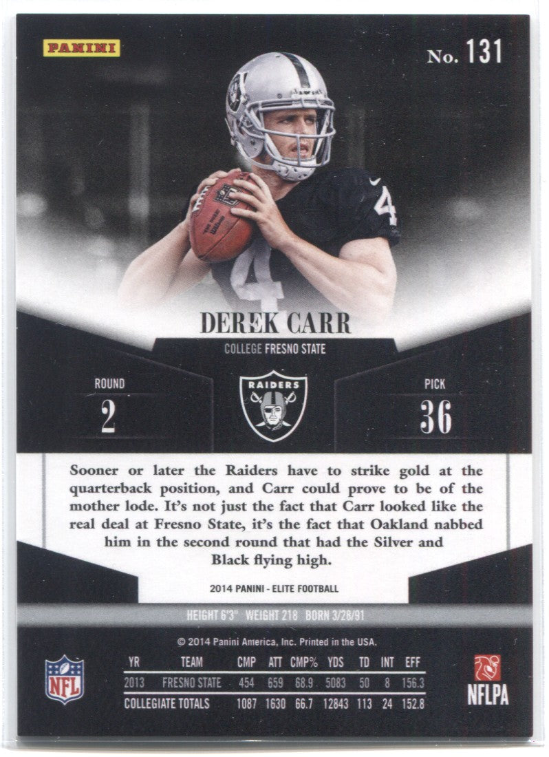 2014 Derek Carr Panini Elite ROOKIE 602/999 RC #131 Oakland